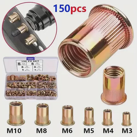 RivetMaster™ - Set 150 Buc. Piulite Nituibile Filetate, Cap Plat M3 M4 ...